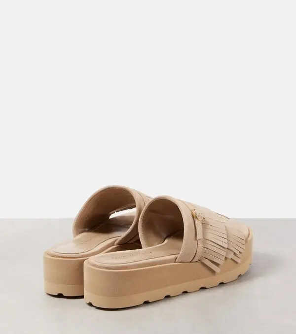 GIANVITO ROSSI Fringed Suede Platform Slides