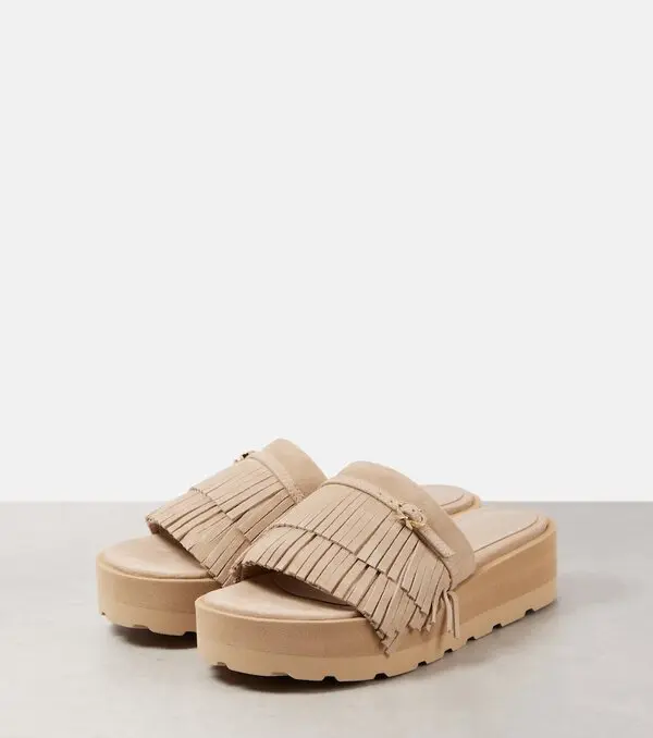 GIANVITO ROSSI Fringed Suede Platform Slides