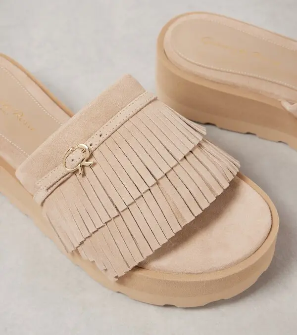 GIANVITO ROSSI Fringed Suede Platform Slides