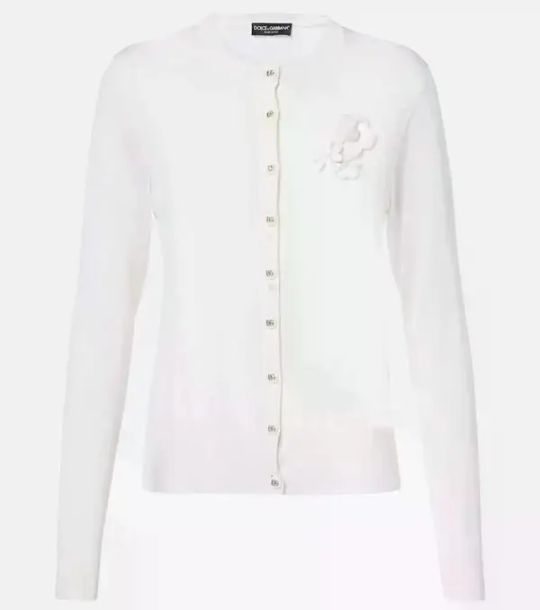 Dolce & Gabbana Floral-appliqué Silk Cardigan - White