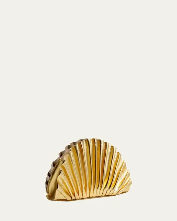Cult Gaia Nala Mini Pleated Metallic Leather Clutch - Gold