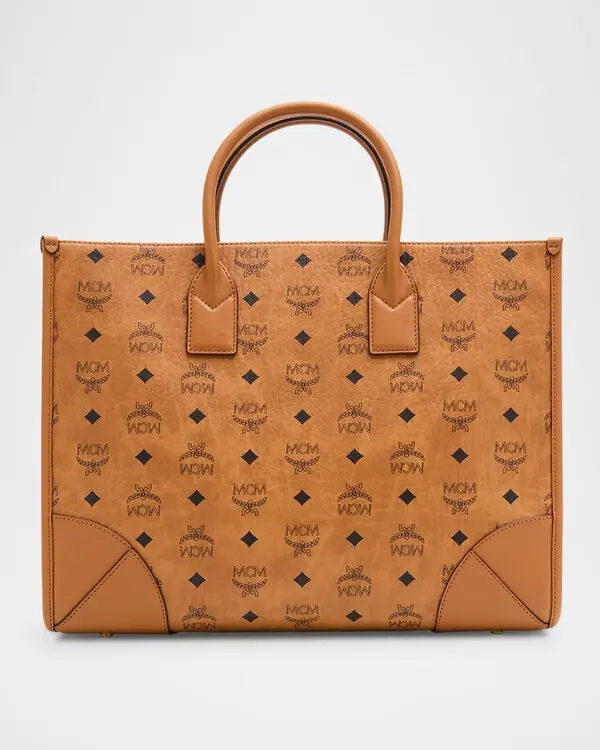 Mcm Munchen Large Visetos Tote Bag - Cognac