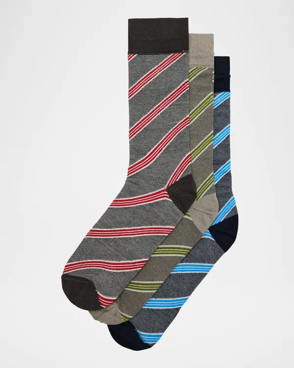 Neiman Marcus Diagonal Stripe Crew Socks Set Of 3 - Multi
