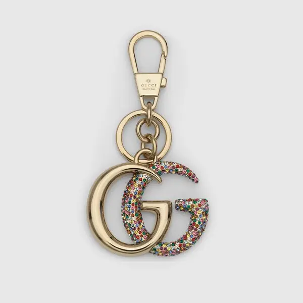 Gucci Crystal Double G Keychain Metal - Gold