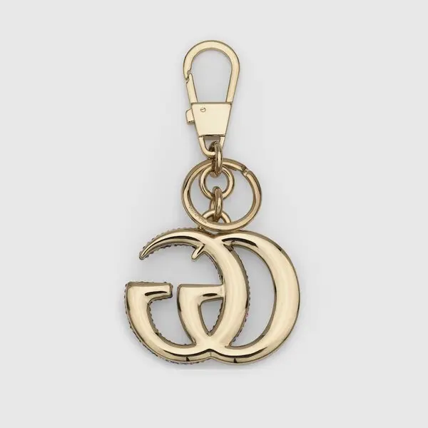 Gucci Crystal Double G Keychain Metal