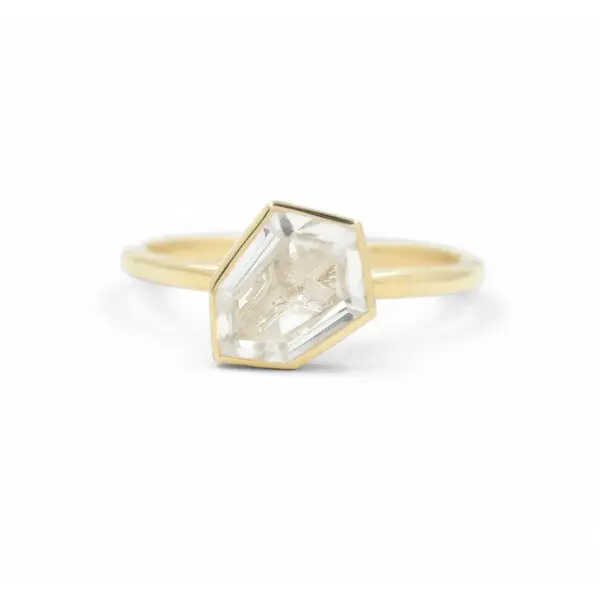 BONDEYE JEWELRY White Topaz Jollie Shield Ring - 14k Yellow Gold And White Topaz