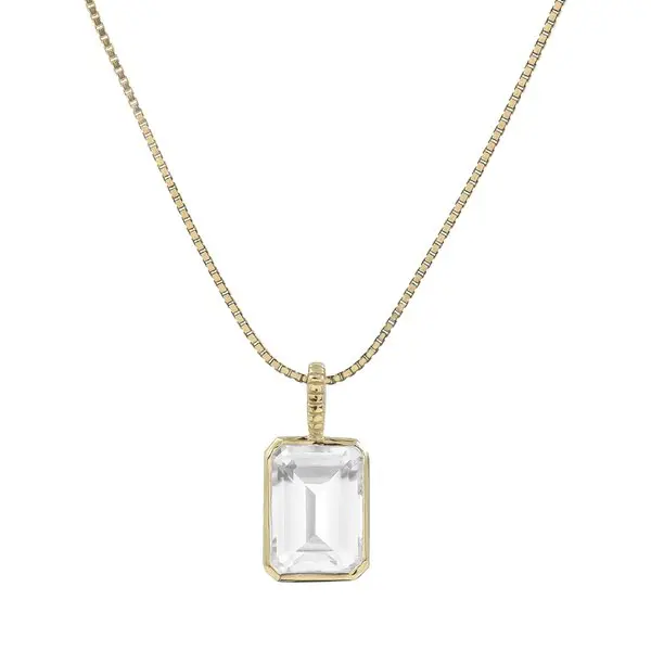 BONDEYE JEWELRY White Topaz Emerald-cut Pendant Necklace - 14k Yellow Gold And White Topaz
