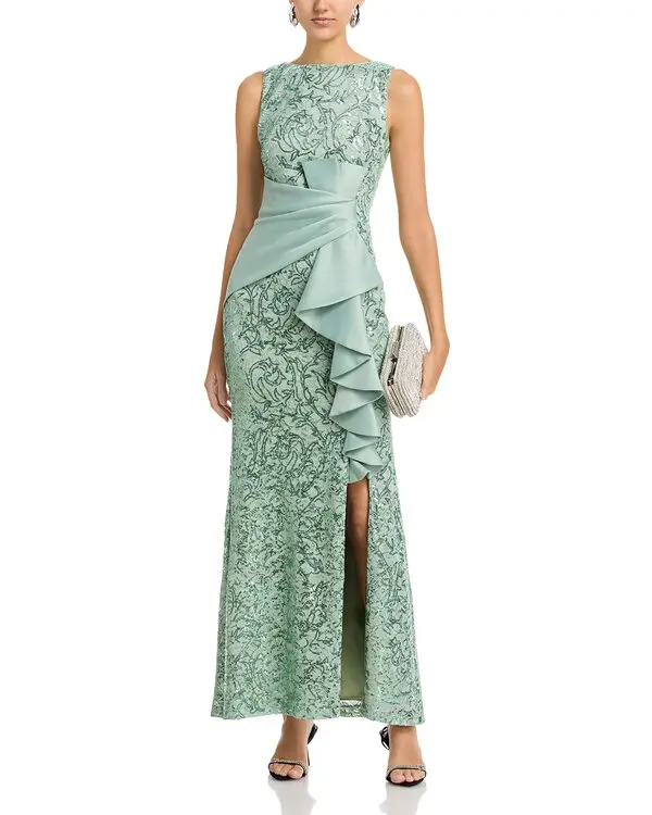 Eliza J Sleeveless Ruffle Gown - Sage