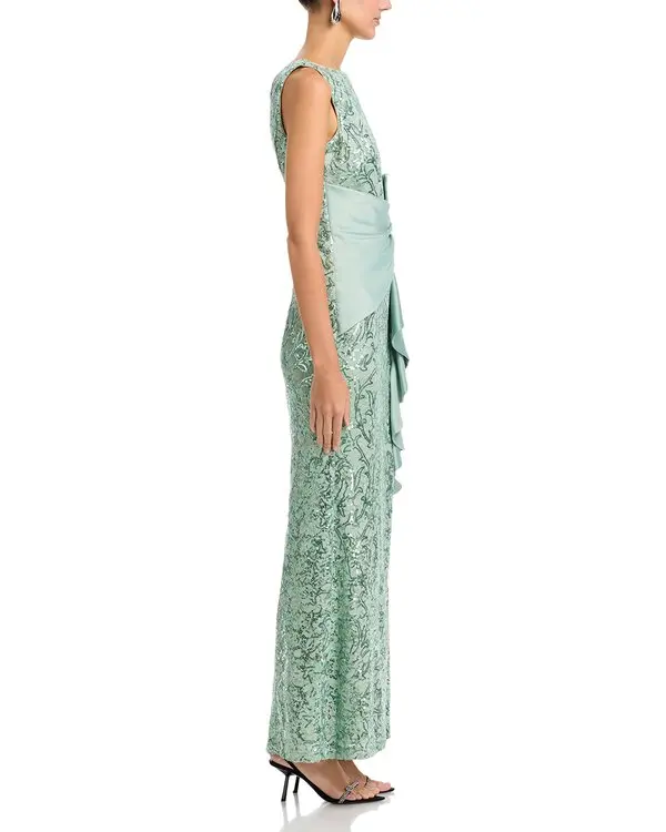 Eliza J Sleeveless Ruffle Gown - Sage