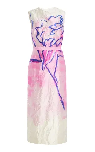 Erdem Crinkled Satin Midi Dress - Light Pink