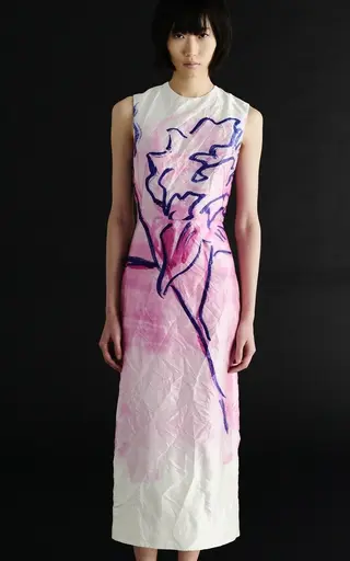Erdem Crinkled Satin Midi Dress - Light Pink