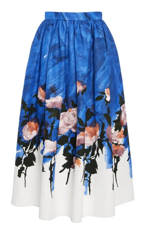 Erdem Gathered Cotton-blend Midi Skirt - Multi