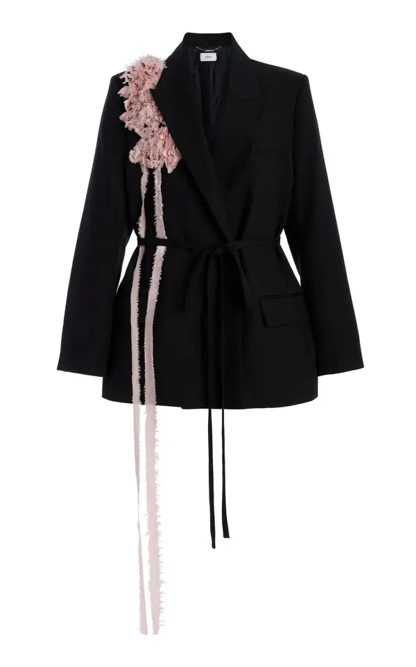 Erdem Embellished Belted Wool Blazer - Black