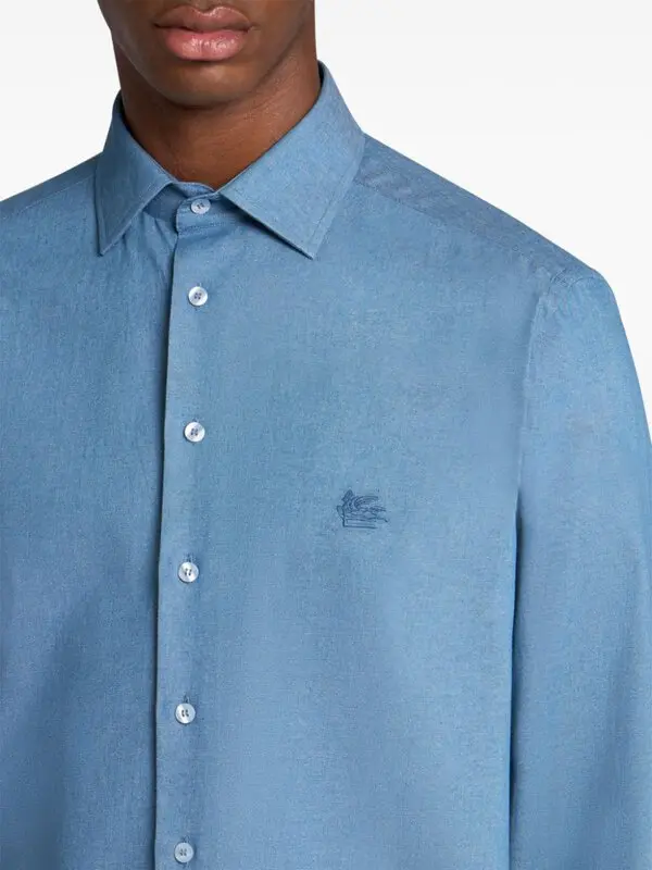 Etro Pegaso-motif Cotton Shirt - Blue