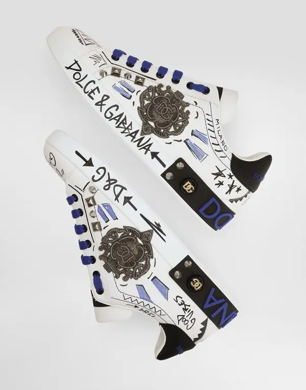 Dolce & Gabbana Calfskin Portofino Sneakers With Patch - Multicolor