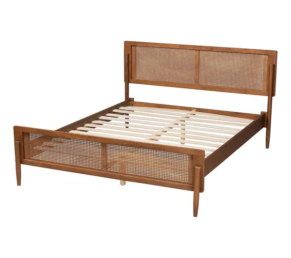 BAXTON STUDIO Gardwin Ash Walnut Wood King Plat Form Bed