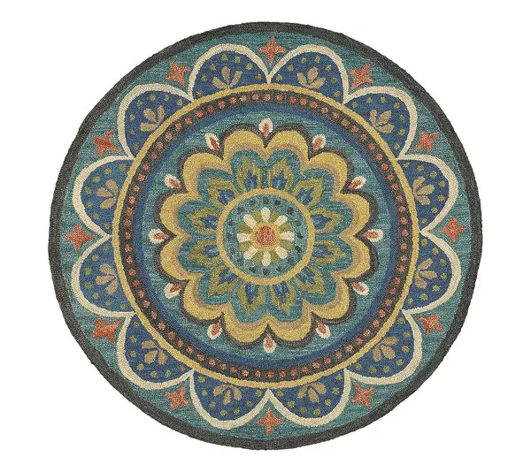 OX BAY TRADING CO. Ox Bay Millie Blue Floral Medallion Wool Indoor 6' Round Rug - One-color