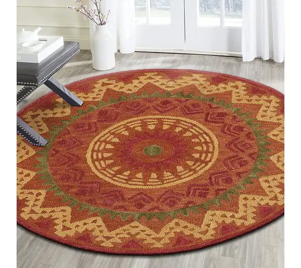 OX BAY TRADING CO. Ox Bay Orange Geometric Medallion Wool Indoor 4 Round Rug - One-color