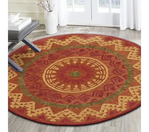 OX BAY TRADING CO. Ox Bay Orange Geometric Medallion Wool Indoor 6 Round Rug - One-color