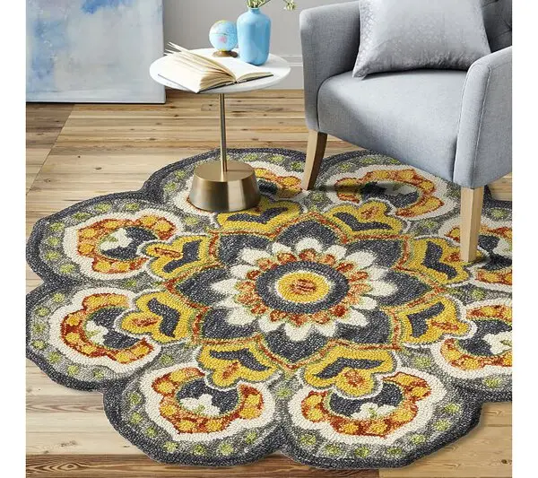 OX BAY TRADING CO. Ox Bay Petal Edged Floral Medallion Wool Indoor 4' Round Rug - One-color
