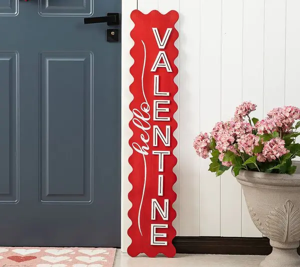GLITZHOME 39.25'h Valentine's Wood Hello Valent Ine Porch Decor - One-color