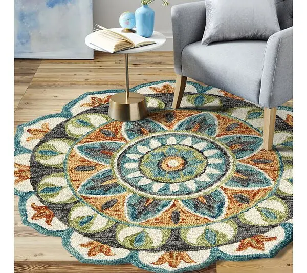 OX BAY TRADING CO. Ox Bay Mira Teal Floral Medallion Wool Indoor 5 Round Rug - One-color