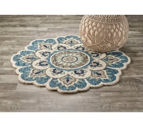 OX BAY TRADING CO. Ox Bay Maria Ivory Floral Medallion Wool Indoor 5' Round Rug - One-color