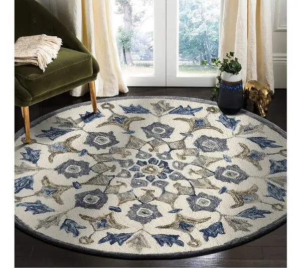 OX BAY TRADING CO. Ox Bay Mary Ivory Floral Medallion Wool Indoor 4' Round Rug - One-color