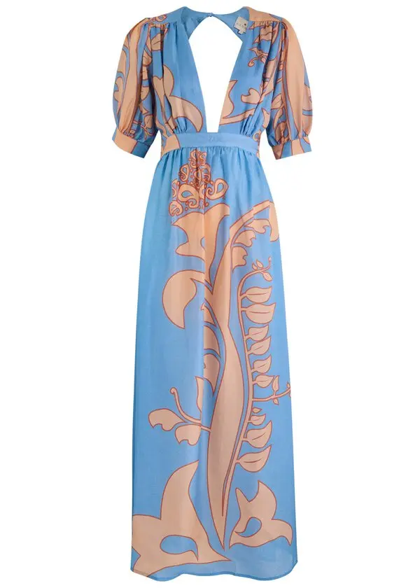 Hannah Artwear Surya Printed Silk Maxi Dress In Blue - 50% Off |  Editorialist