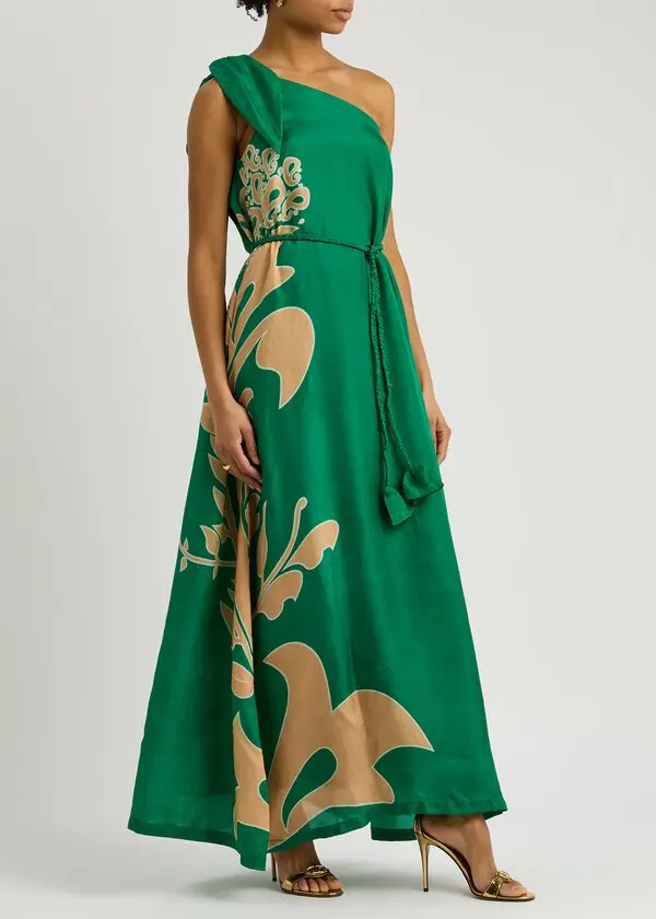 Hannah Artwear Helena Printed One-Shoulder Maxi Dress In Green - 50% Off |  Editorialist