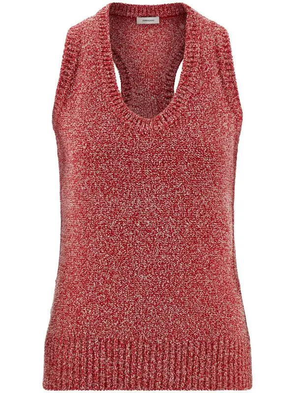 FERRAGAMO V-neck Bouclé Tank Top