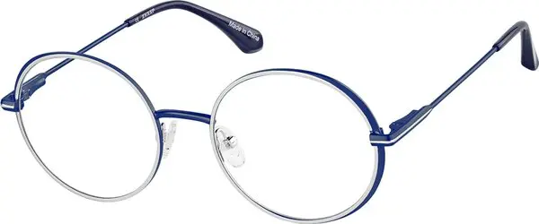 Zenni Round Eyeglasses Full Rim Stainless Steel Frame - Blue