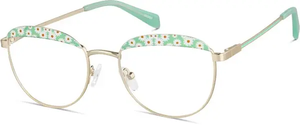 Zenni Round Eyeglasses Full Rim Stainless Steel Frame - Mint/gold