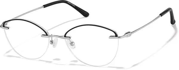 Zenni Oval Rimless Metal Eyeglasses With Acetate Temple Tips - Black