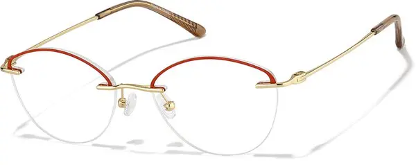 Zenni Oval Rimless Metal Eyeglasses With Acetate Temple Tips - Red