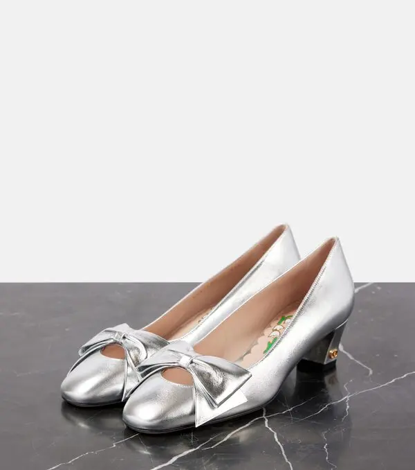 Valentino Garavani Metallic Leather Pumps With Bow Detailing