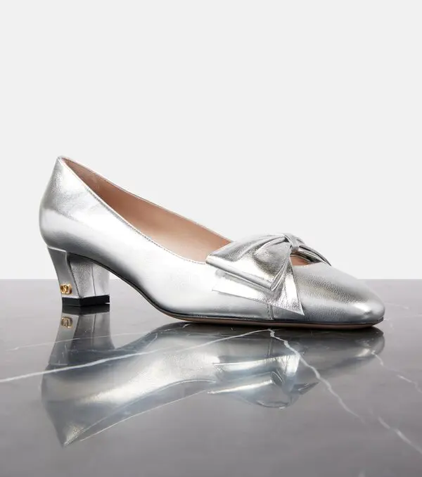 Valentino Garavani Metallic Leather Pumps With Bow Detailing