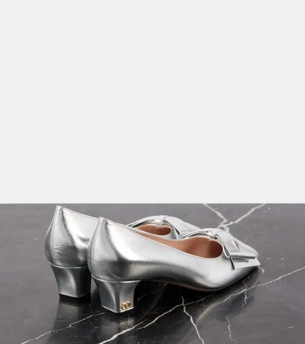 Valentino Garavani Metallic Leather Pumps With Bow Detailing