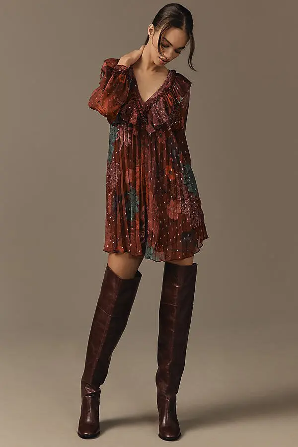Anthropologie Long-Sleeve Ruffle Swing Mini Dress In Multicolor - 78% Off |  Editorialist