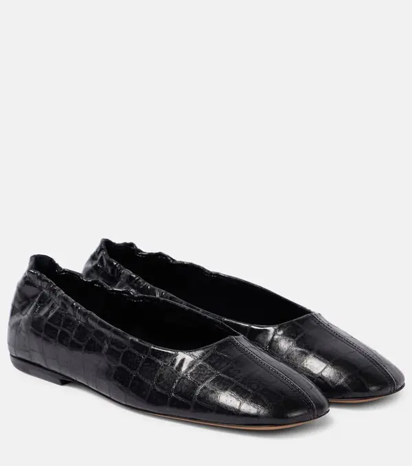 Dries Van Noten Croc-effect Leather Ballet Flats - Black