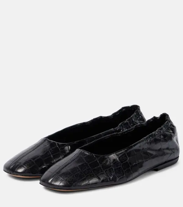 Dries Van Noten Croc-effect Leather Ballet Flats - Black