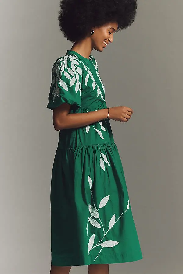 Anthropologie Short-Sleeve Appliqu Maxi Dress - Green | Editorialist