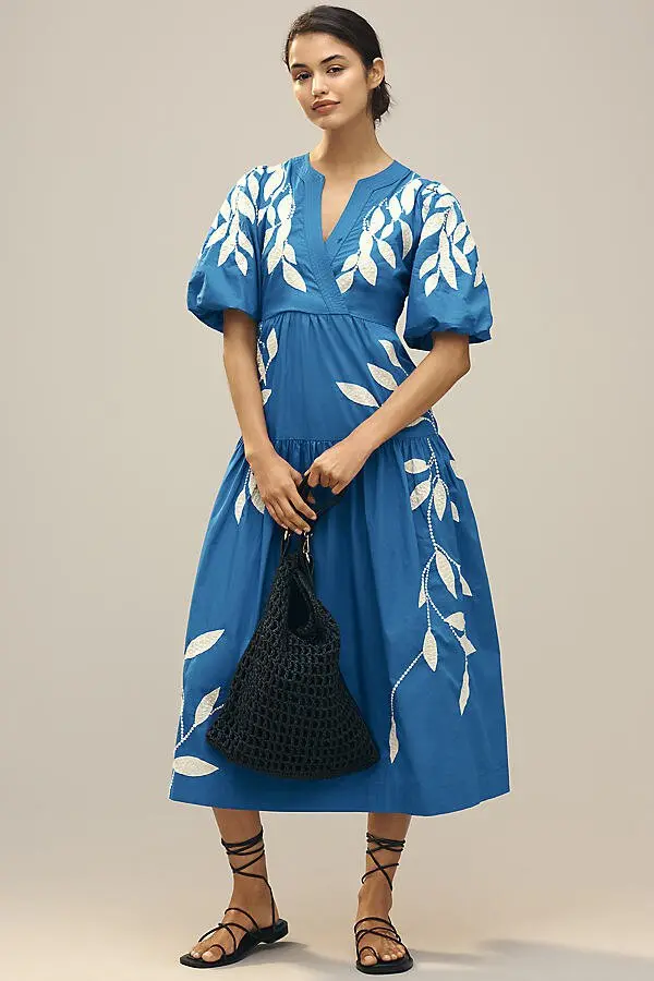 sachin and babi light blue dress Anthropologie Short-Sleeve Appliqué Maxi Dress In Happy Blue & Vanilla -  33% Off