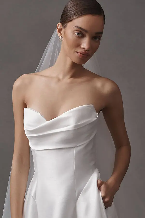 Jenny Yoo Romina Strapless Cowl-neck A-line Taffeta Wedding Gown