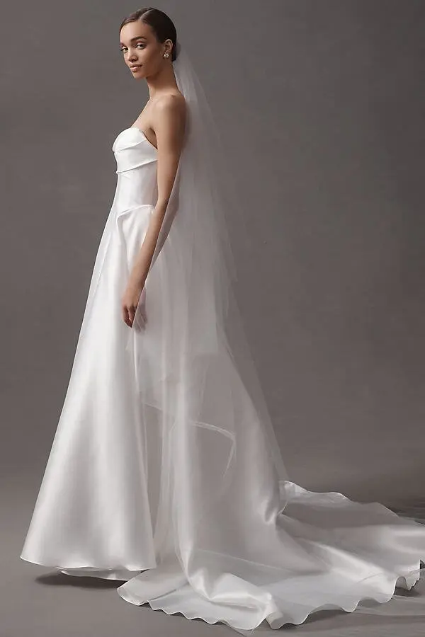 Jenny Yoo Romina Strapless Cowl-neck A-line Taffeta Wedding Gown