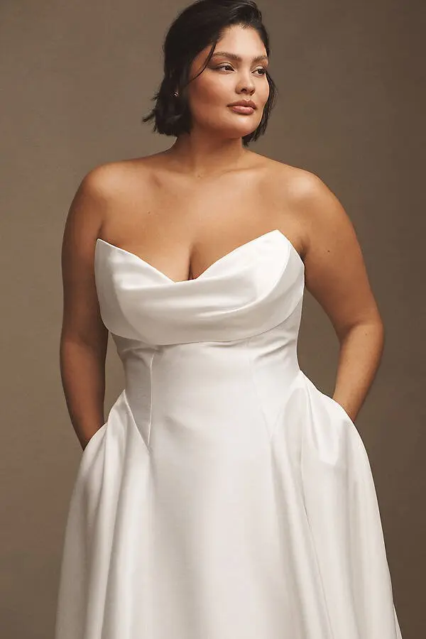 Jenny Yoo Romina Strapless Cowl-Neck A-Line Taffeta Wedding Gown - Ivory |  Editorialist