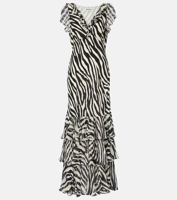 Rixo Amelle Zebra-print Maxi Dress - Black