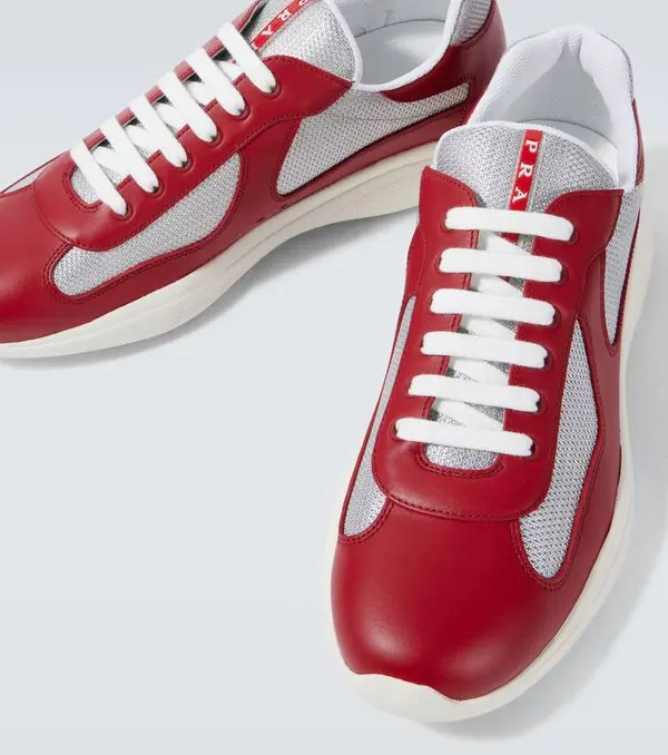 Prada America's Cup Leather-trimmed Sneakers - Red