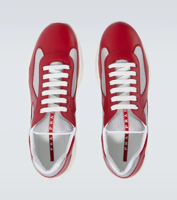 Prada America's Cup Leather-trimmed Sneakers - Red