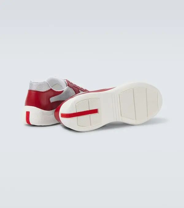 Prada America's Cup Leather-trimmed Sneakers - Red